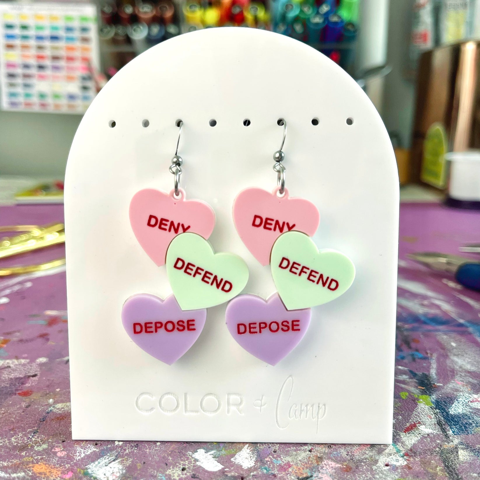 Triple D Candy Hearts Acrylic Earrings – Color & Camp